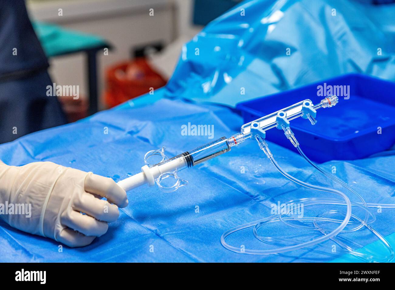 The procedure of inserting a double lumen catheter into a patient with ...