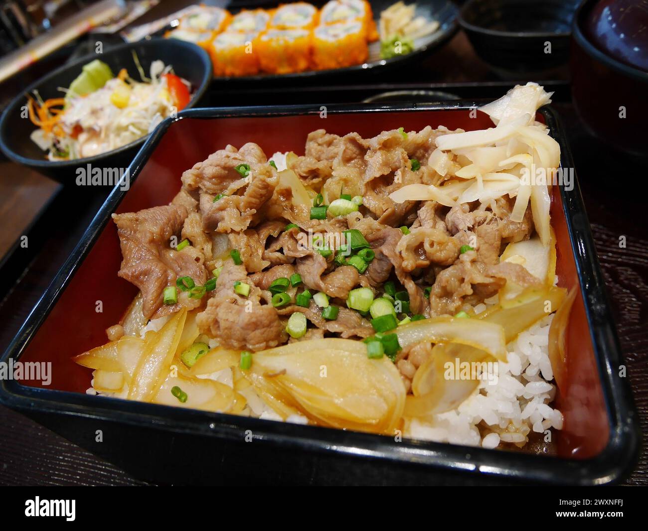 Fried beef with rice, Japanese food Stock Photo - Alamy