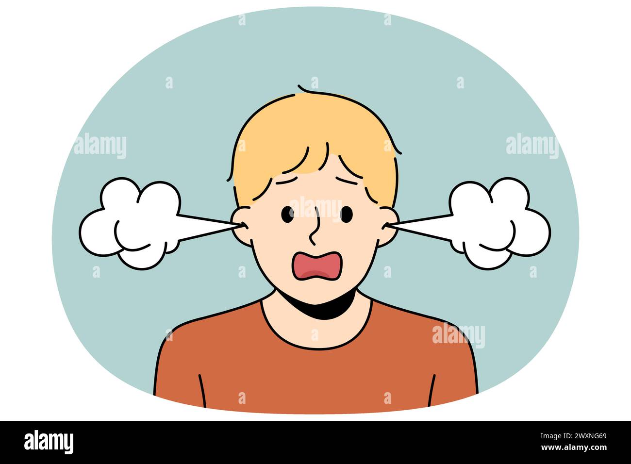 Portrait of furious boy with steam coming from ears suffer from anger ...