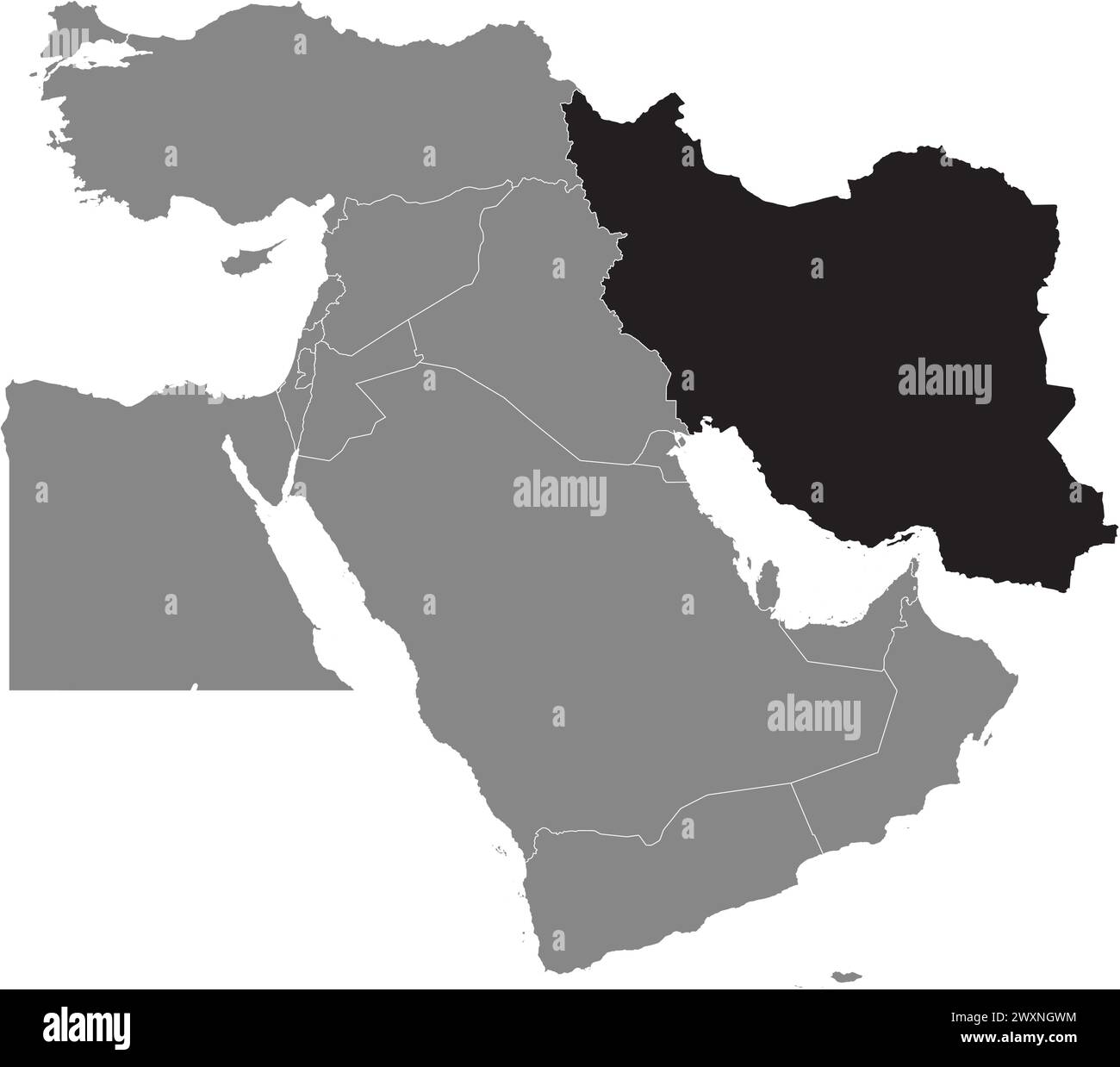 Black map of IRAN inside gray map of the Middle East Stock Vector Image ...