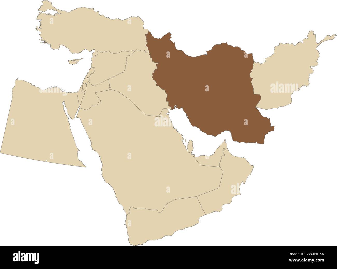 Dark brown map of IRAN inside light brown map of the Middle East Stock ...