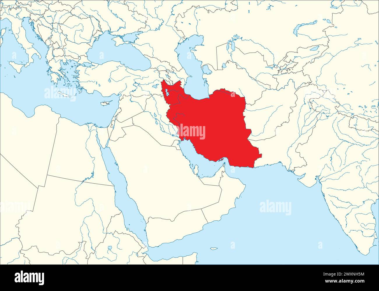 Red map of IRAN inside white map of the Middle East Stock Vector Image ...