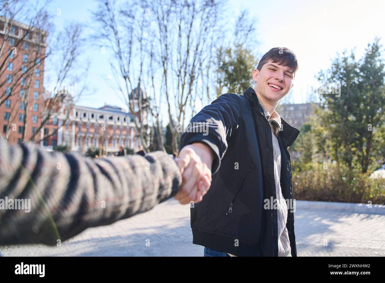 Couple's holiday trip. Woman walking on romantic honeymoon holiday ...