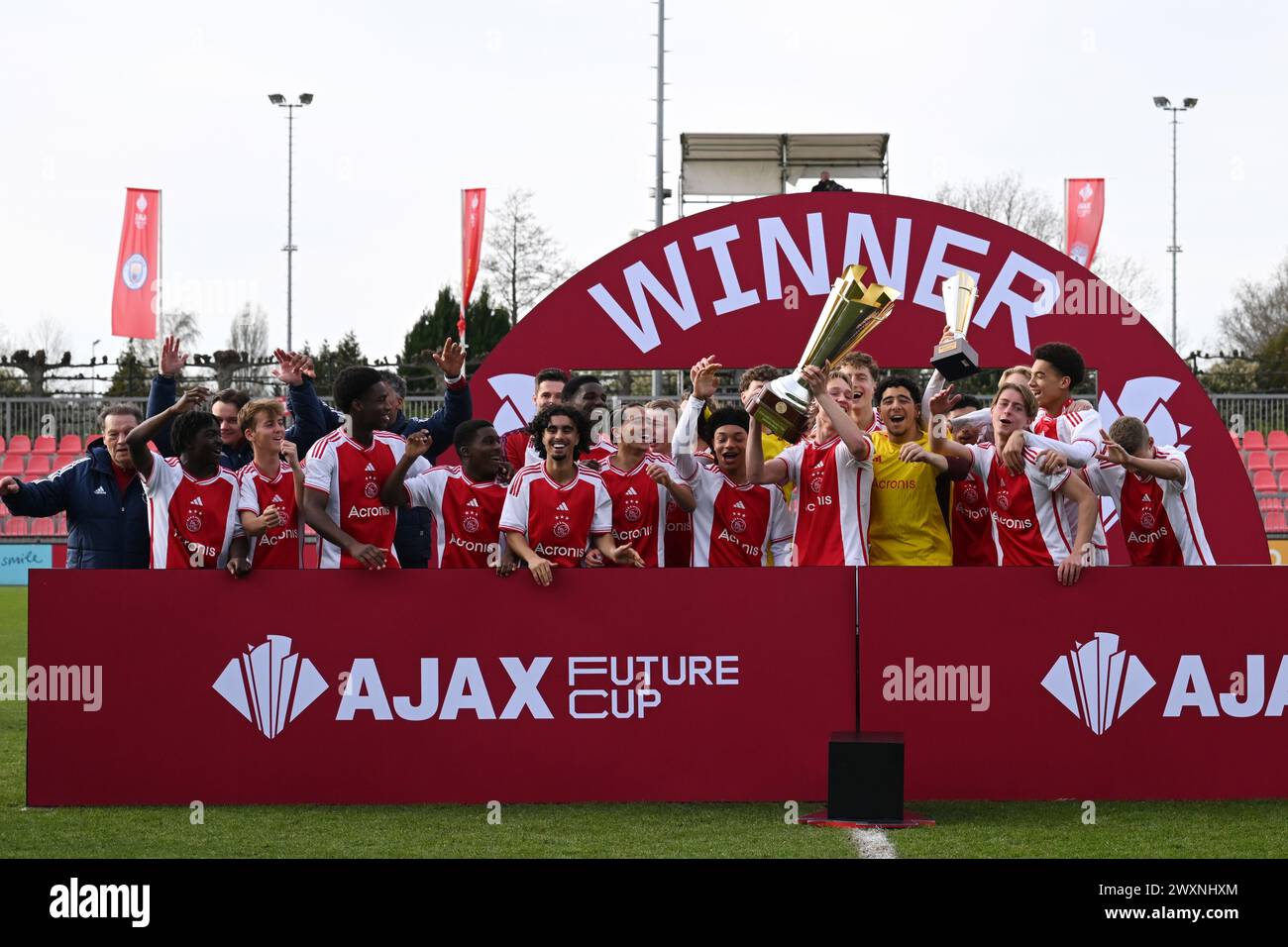 AMSTERDAM - Ajax U17 players celebrate winning the Future Cup 2024 at ...