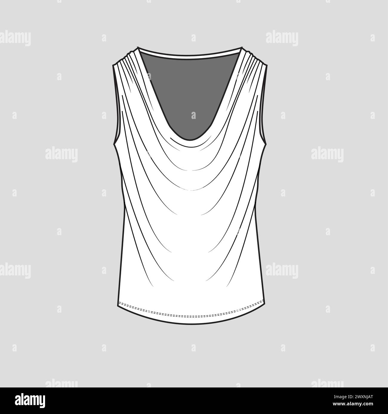 Fashion Drapping women sleeveless fashion blouse top flat sketch ...