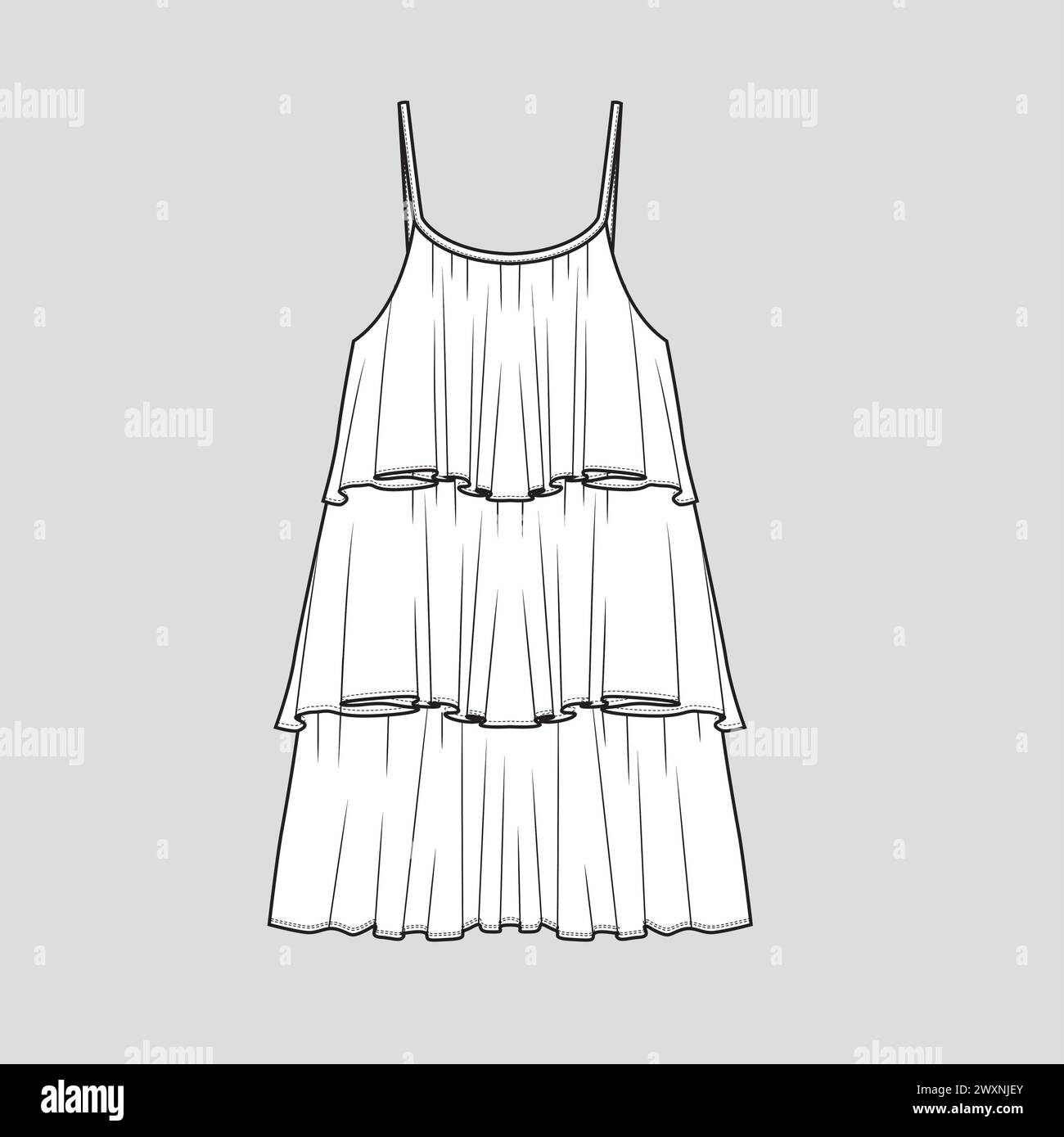 Layered Ruffles cami Dress Women fashion Camisole dress flat sketch ...