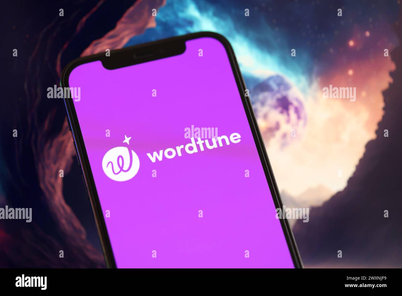 KYIV, UKRAINE - MARCH 17, 2024 Wordtune logo on iPhone display screen ...