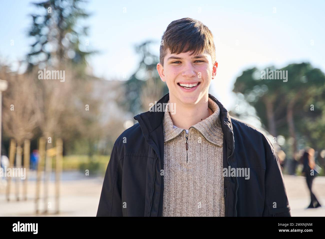 Successful student at university campus, education concept. Smiling man ...