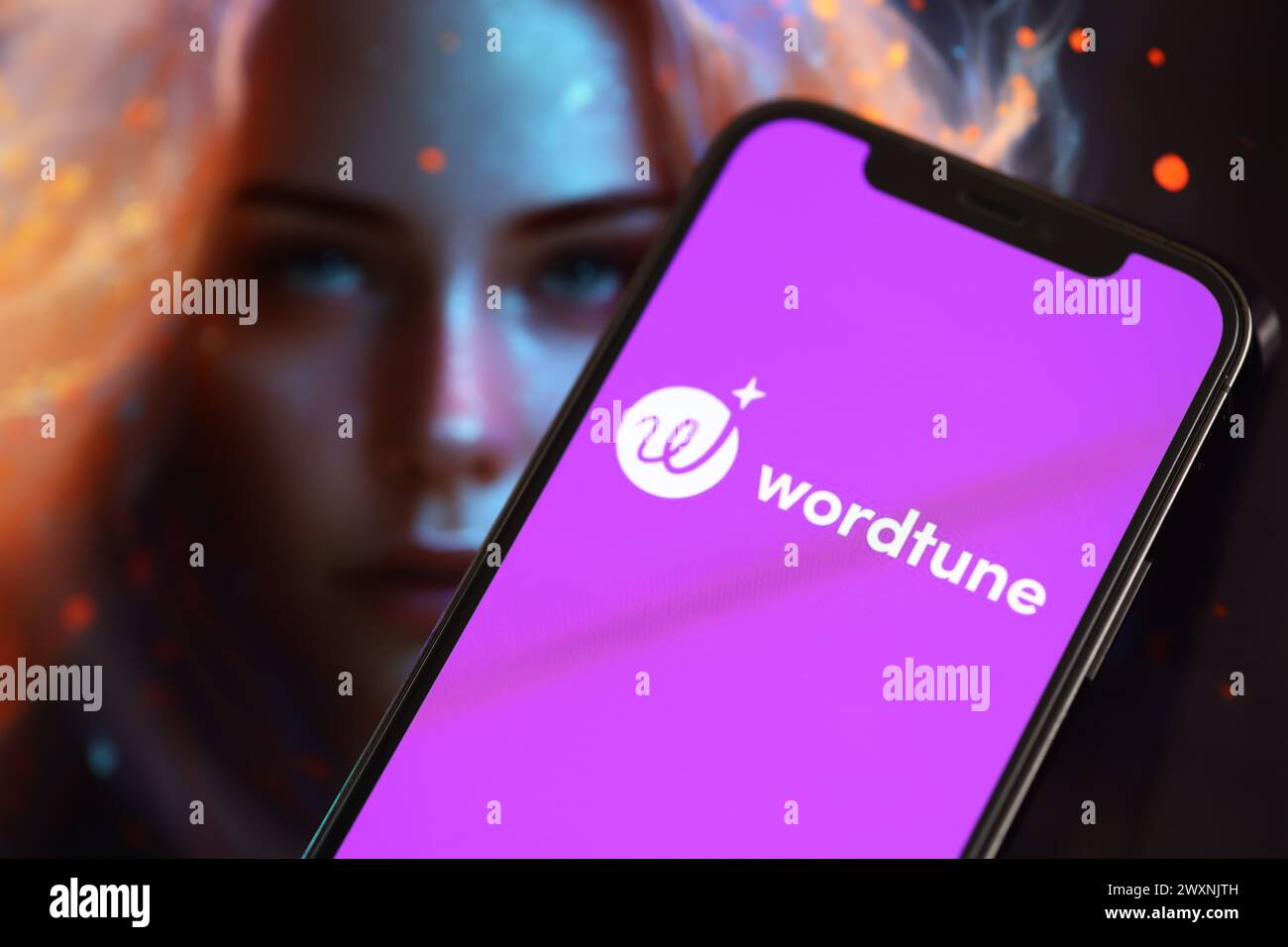 KYIV, UKRAINE - MARCH 17, 2024 Wordtune logo on iPhone display screen ...