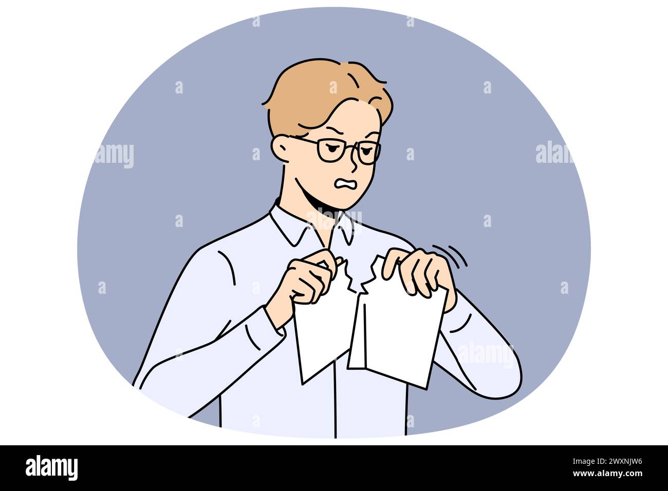 Angry businessman tear paper document distressed with business failure ...