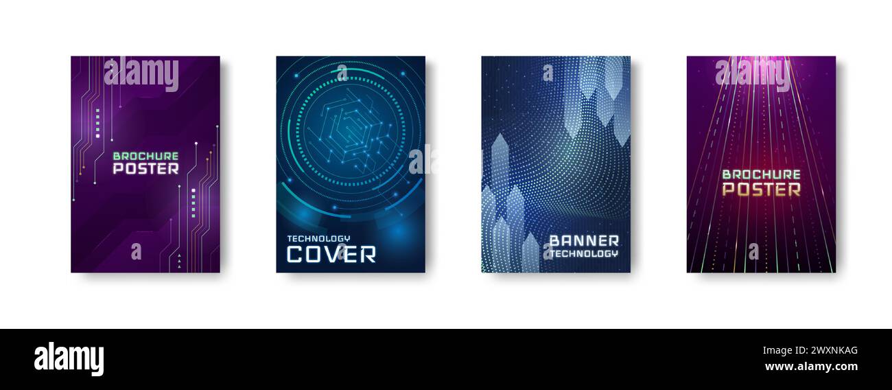 Tech background. Abstract report cover, future data science elements ...