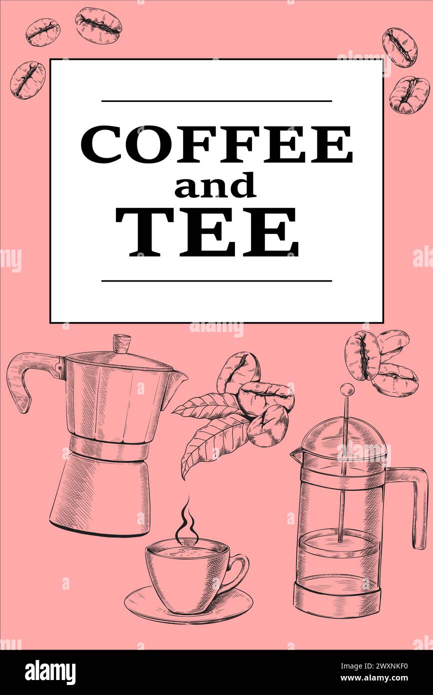 Cafe posters. Coffee and tea vertical banner, menu cover design ...
