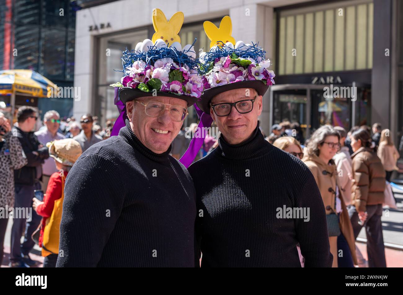 New York, New York, USA, 31 March 2024. Revelers stroll and pose along ...