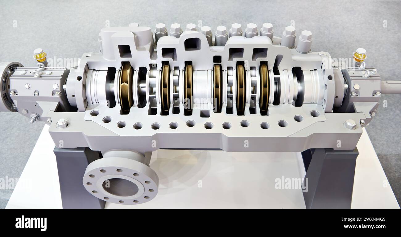 Horizontal centrifugal multistage double-bearing pump cross section Stock Photo - Alamy