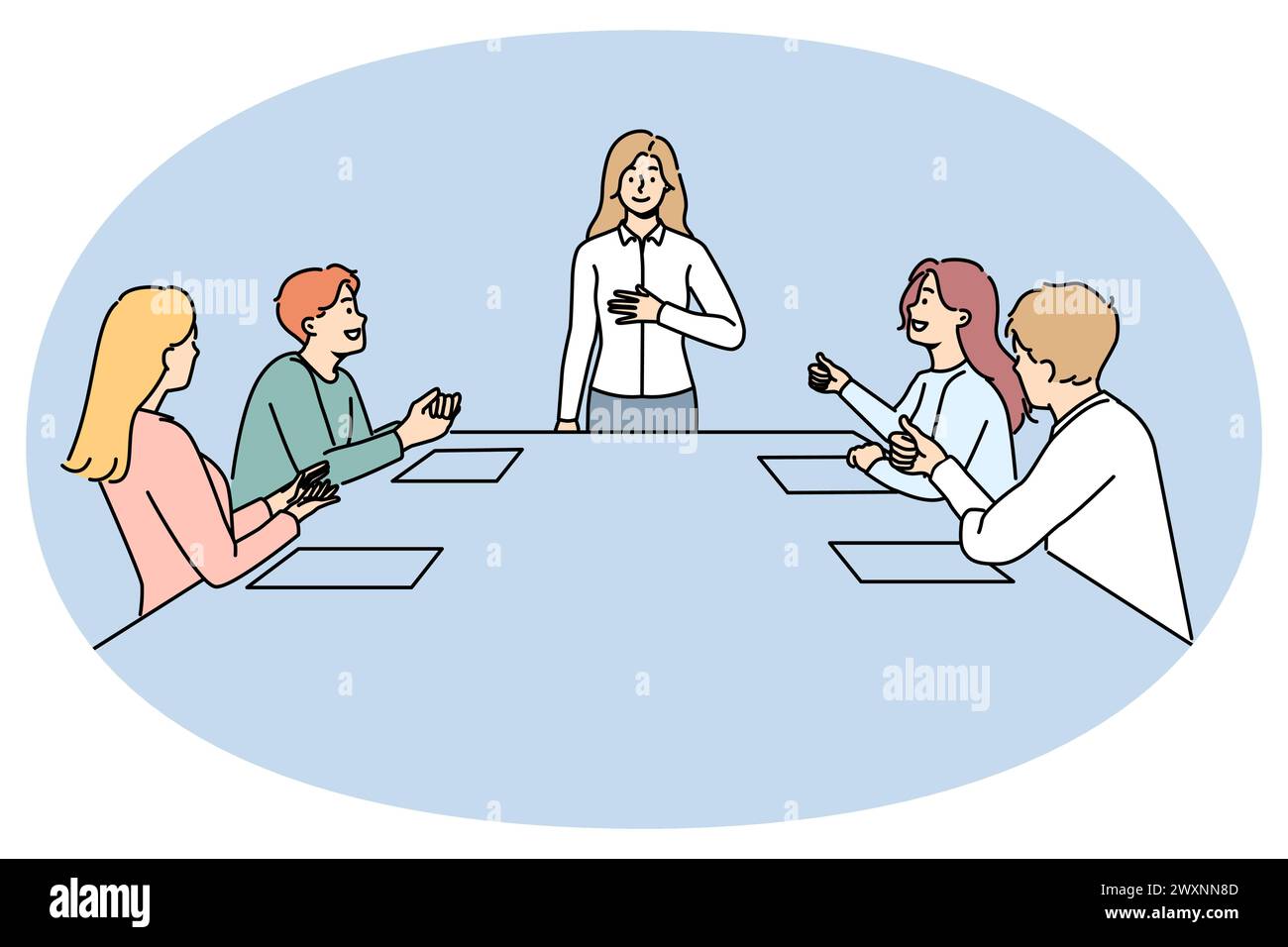 Smiling employees applaud confident Stock Vector Images - Alamy