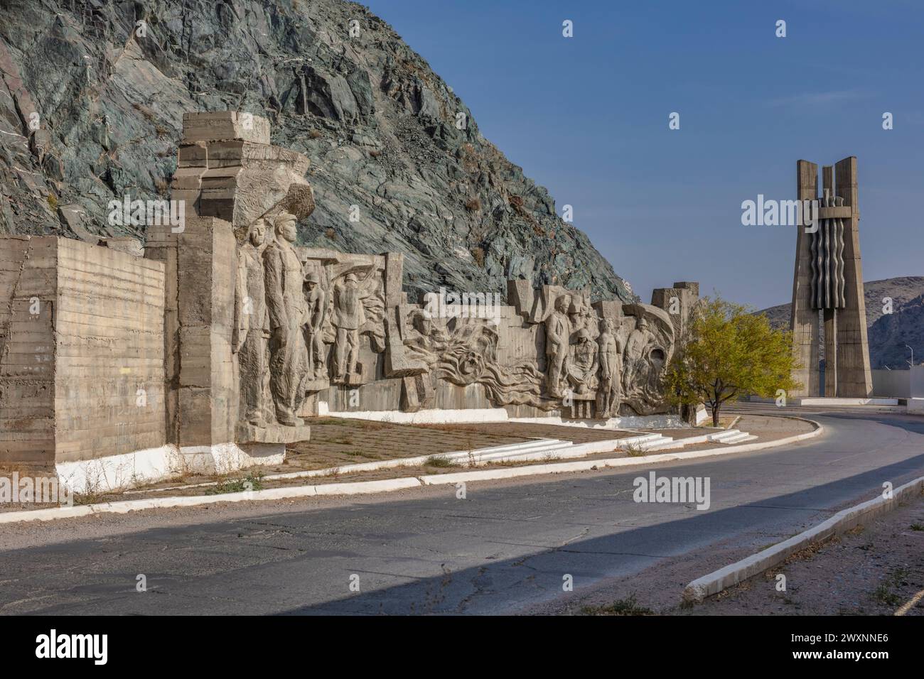 Soviet era reliefs at Kirov Reservoir, 1975, Talas region, Kyrgyzstan ...