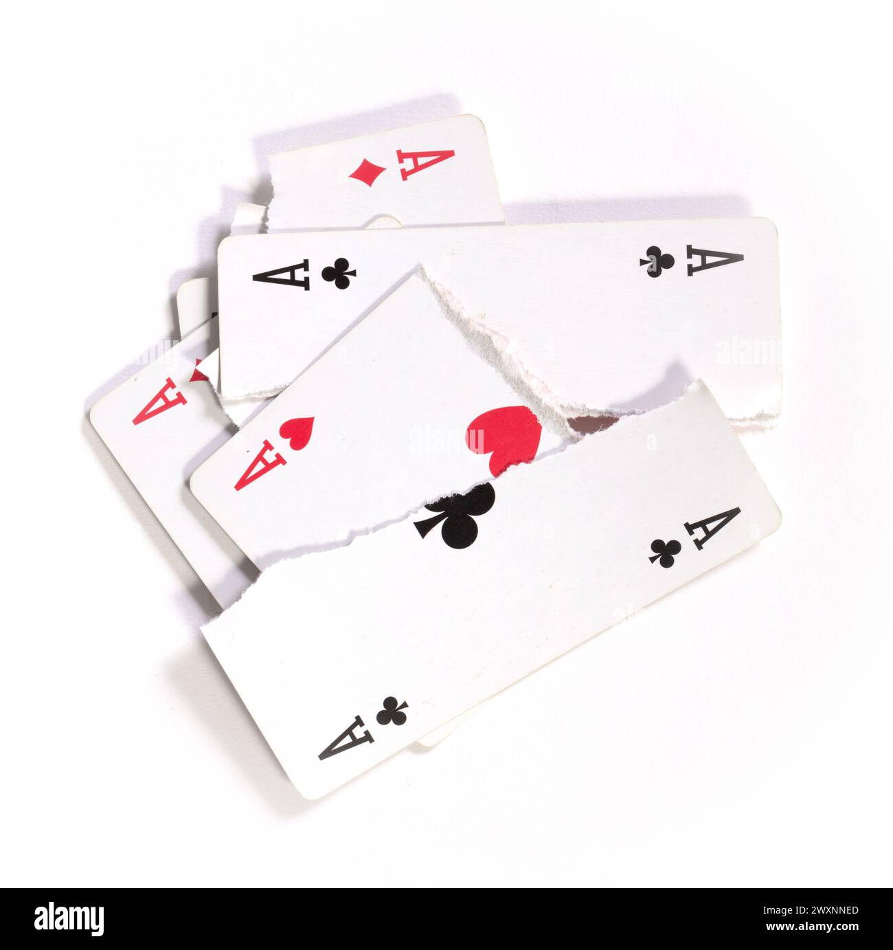 Playing card, torn in pieces, isolated on white Stock Photo - Alamy