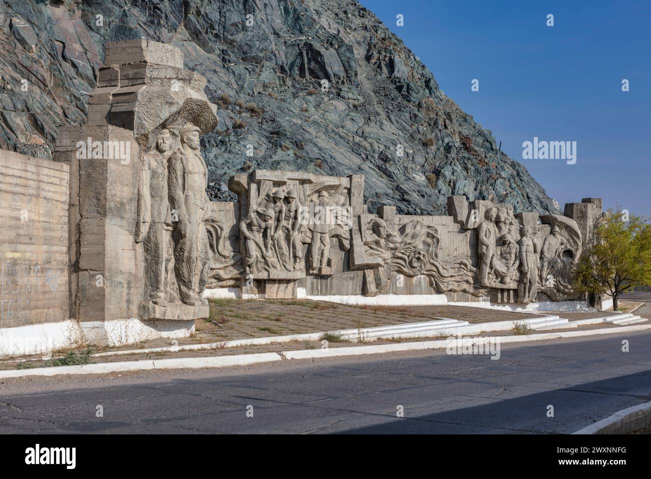Soviet era reliefs at Kirov Reservoir, 1975, Talas region, Kyrgyzstan ...