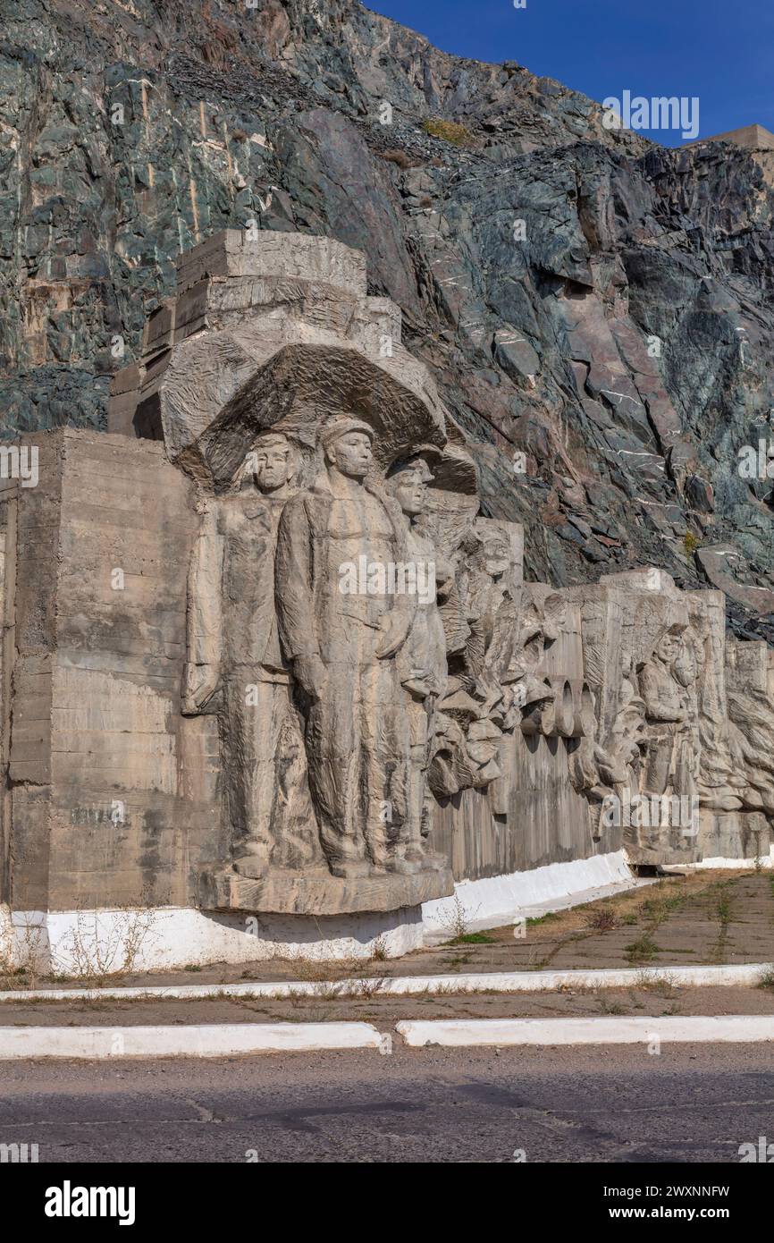 Soviet era reliefs at Kirov Reservoir, 1975, Talas region, Kyrgyzstan ...