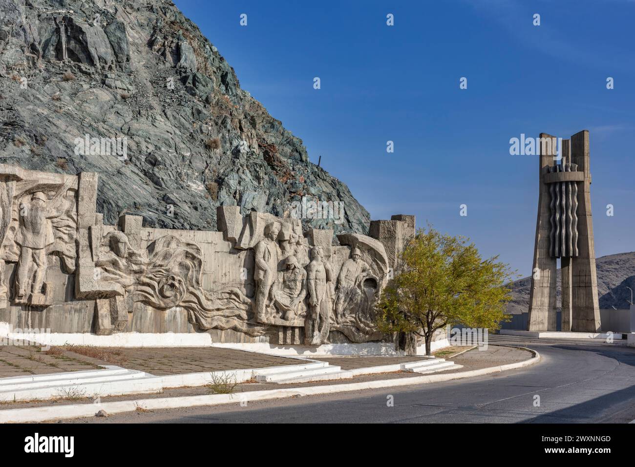 Soviet era reliefs at Kirov Reservoir, 1975, Talas region, Kyrgyzstan ...