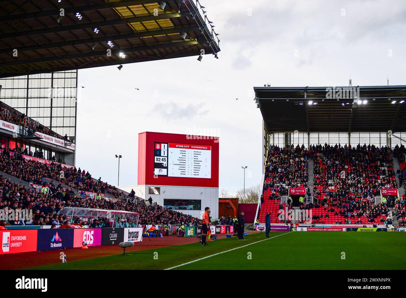 Scoreboard showing 1-1 at the 92nd minute during the Sky Bet ...
