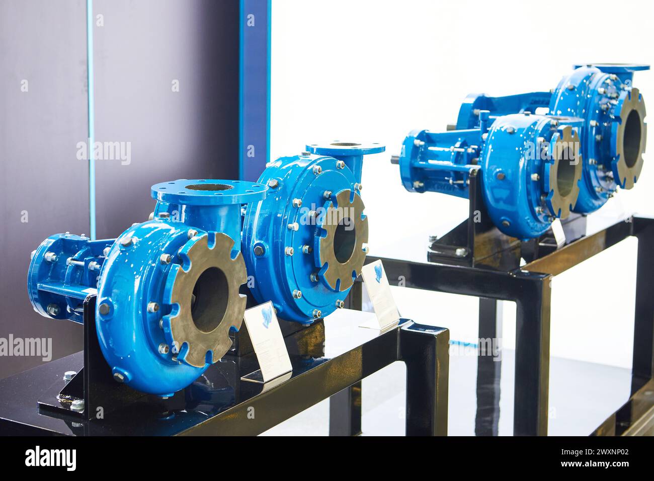 Centrifugal pumps for pumping various liquids on exhibition Stock Photo ...