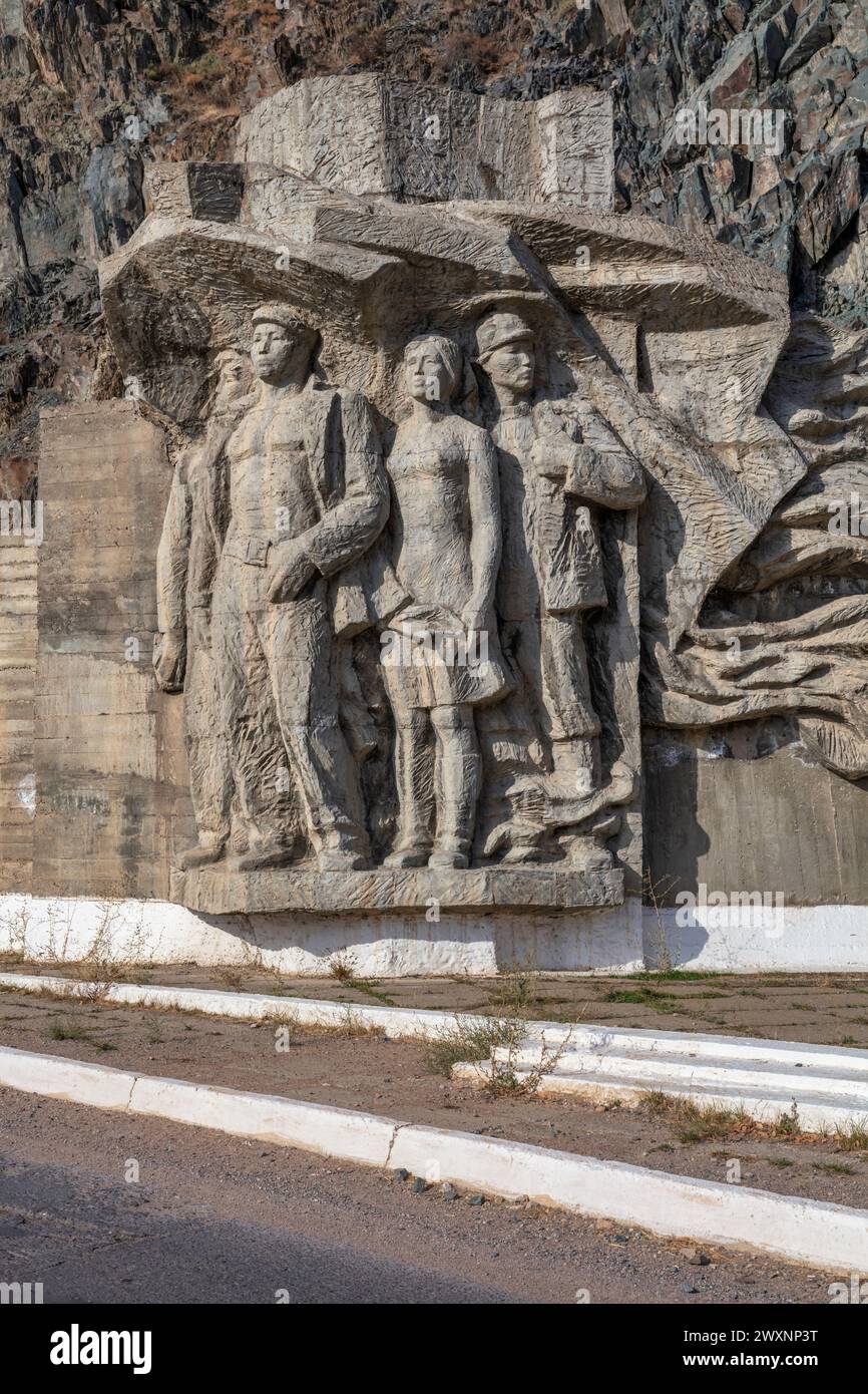 Soviet era reliefs at Kirov Reservoir, 1975, Talas region, Kyrgyzstan ...