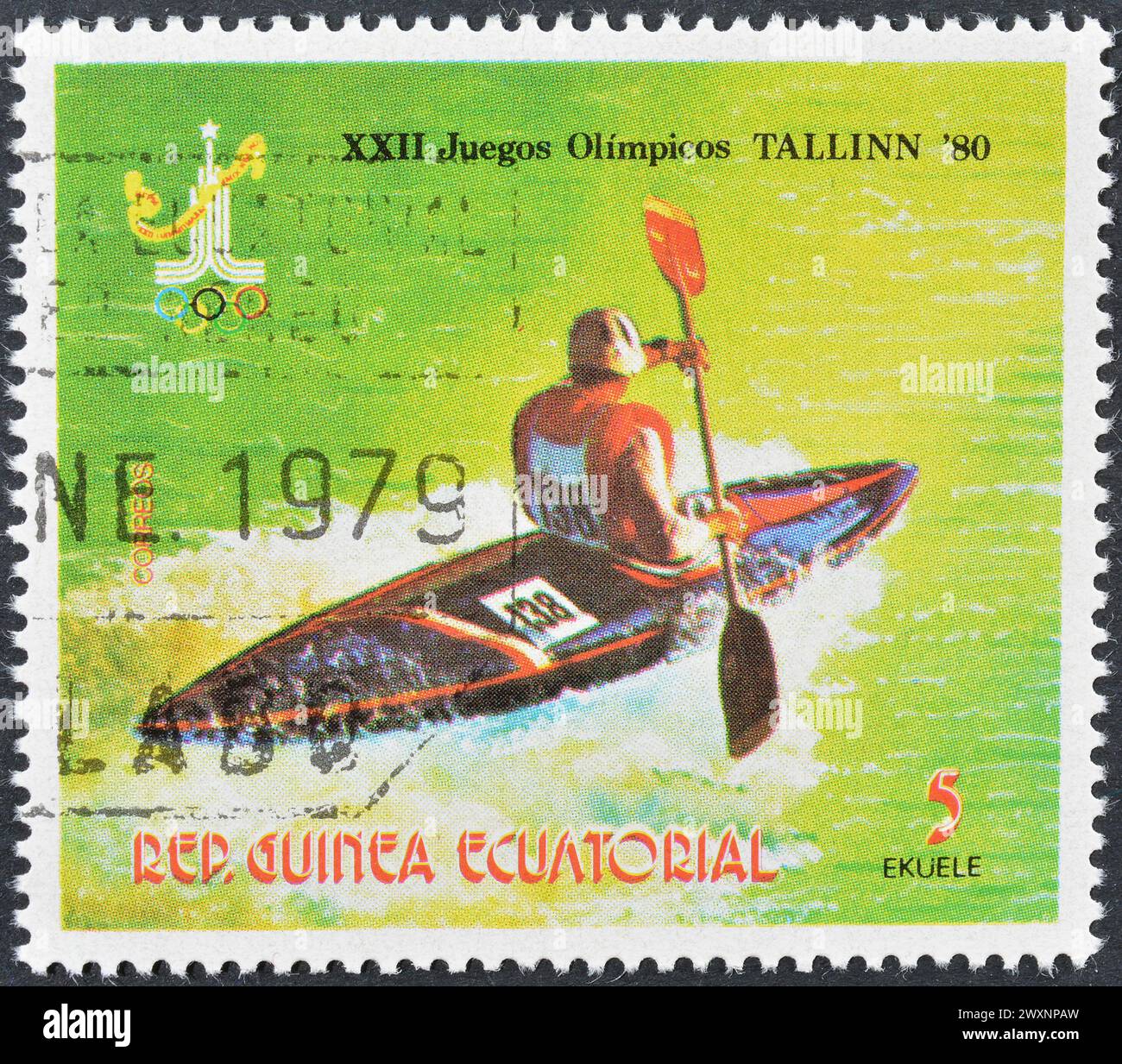 Cancelled postage stamp printed by Equatorial Guinea, that shows ...