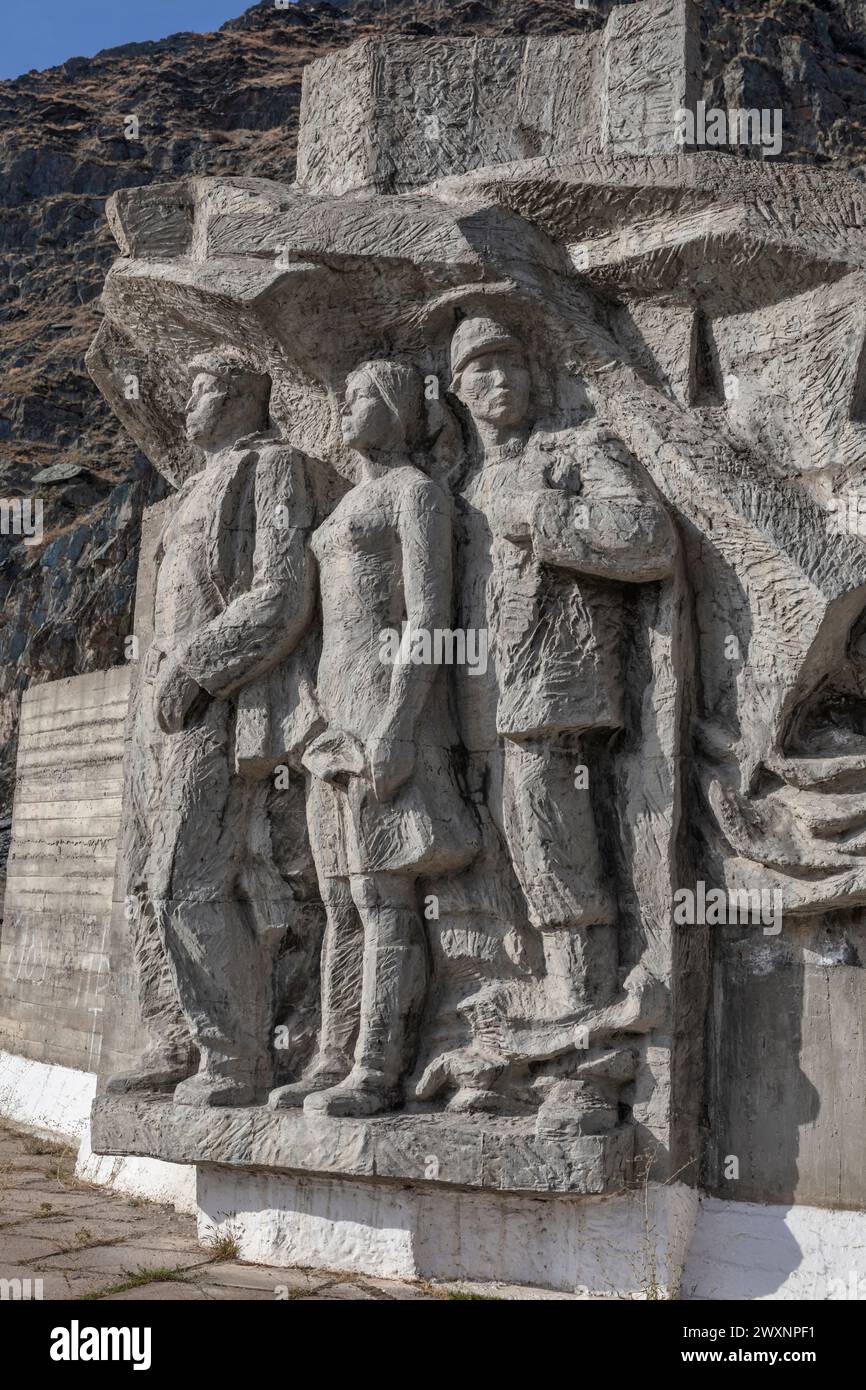Soviet era reliefs at Kirov Reservoir, 1975, Talas region, Kyrgyzstan ...