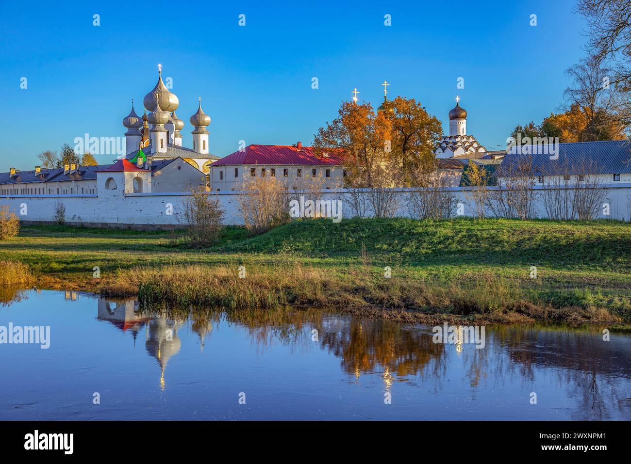 Autumn evening at the walls of the ancient Tikhvin monastery. Leningrad ...