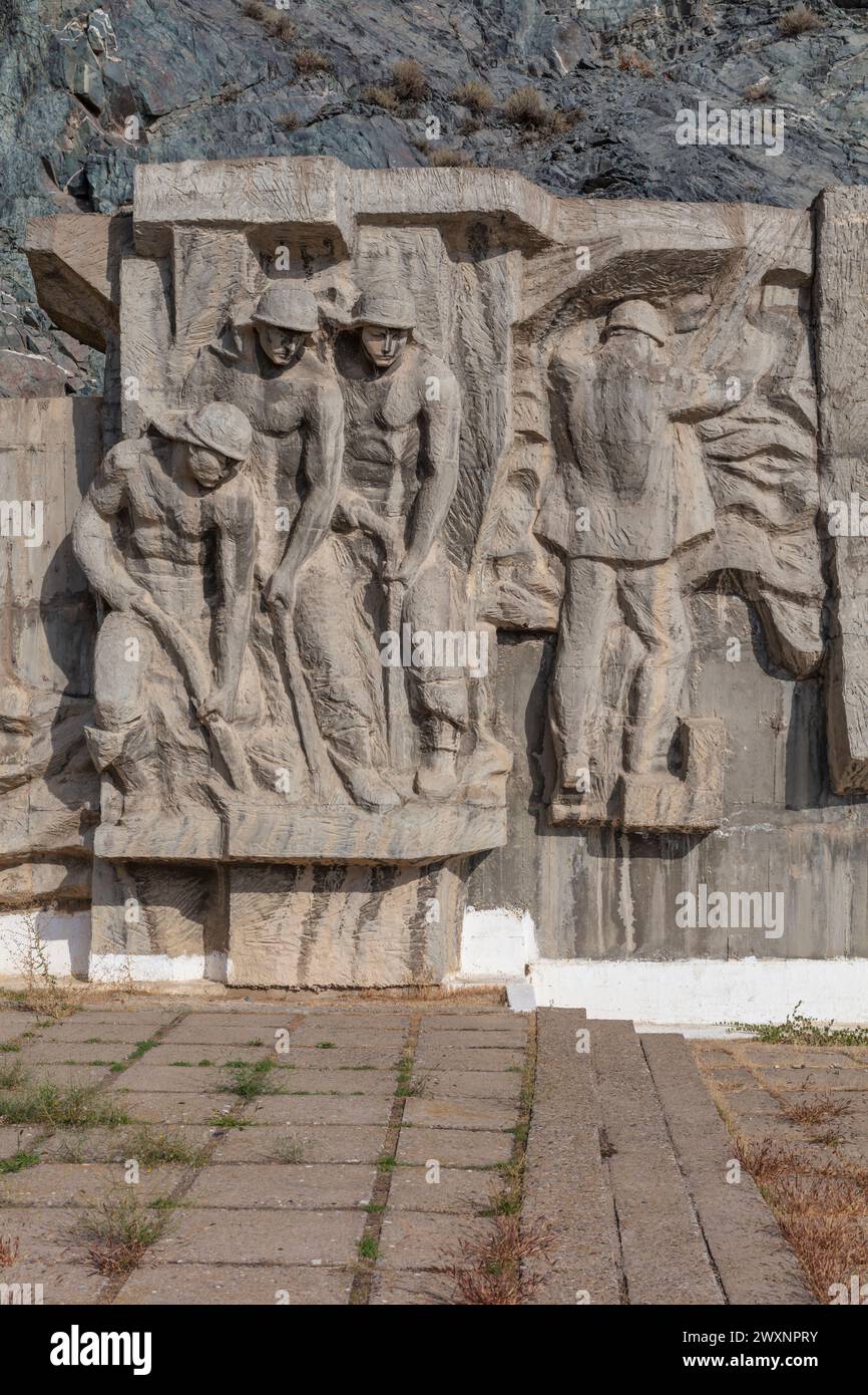 Soviet era reliefs at Kirov Reservoir, 1975, Talas region, Kyrgyzstan ...