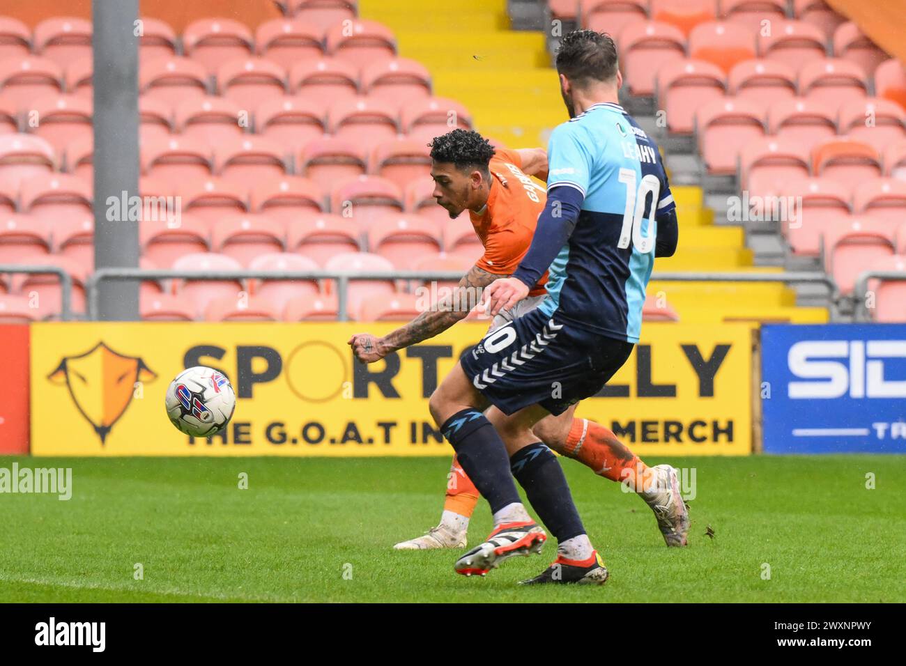 Jordan Lawrence-Gabriel of Blackpool shoots on goal during the Sky Bet ...