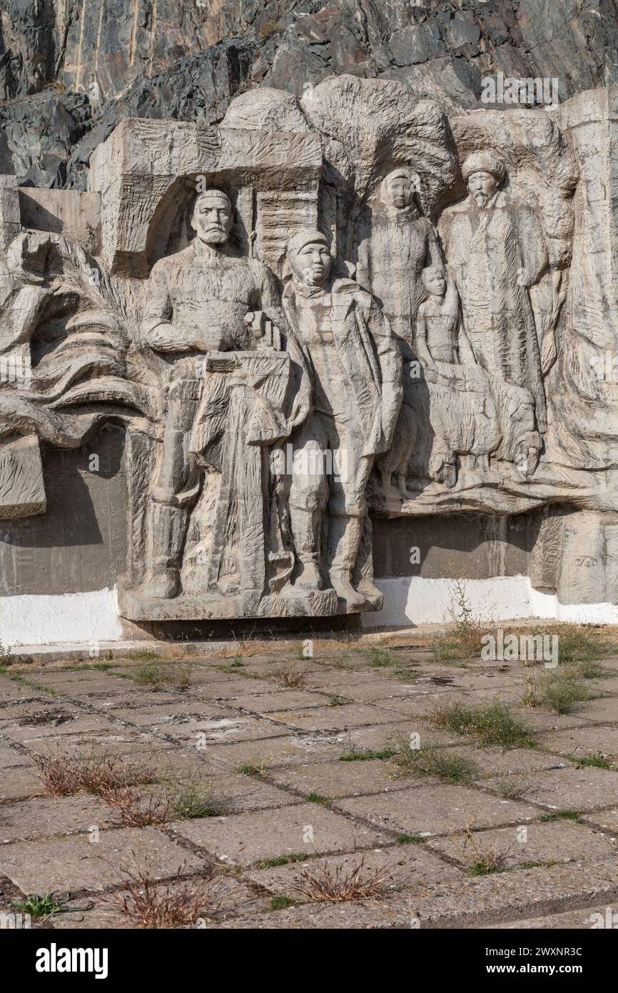 Soviet era reliefs at Kirov Reservoir, 1975, Talas region, Kyrgyzstan ...