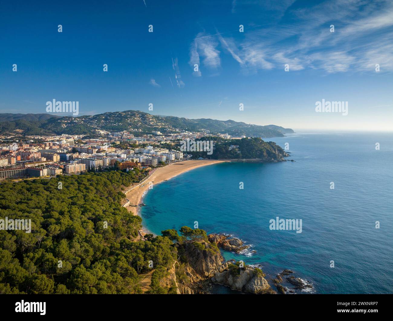 Aerial view of Lloret de Mar and its beaches on the Costa Brava (Girona ...
