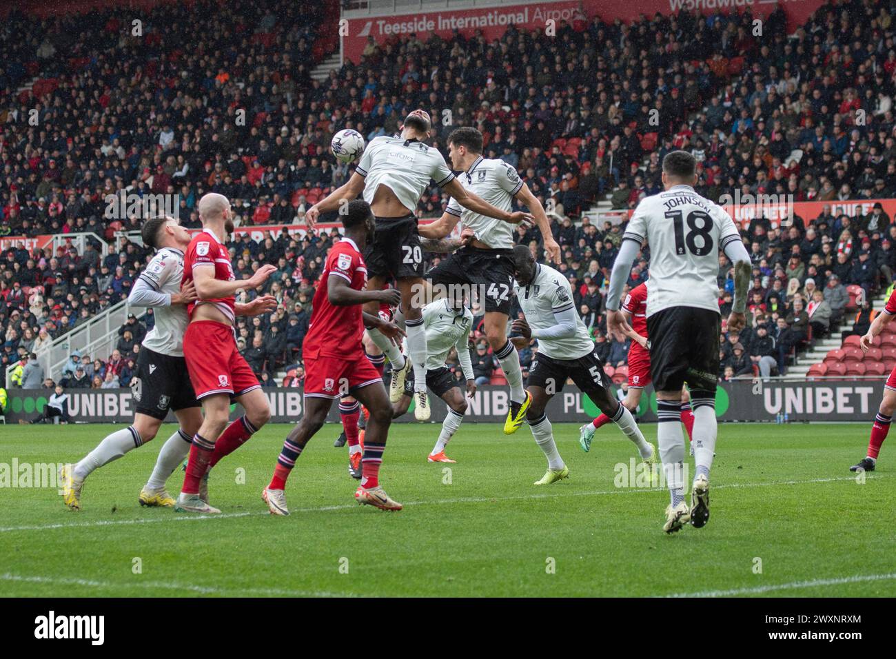 Middlesbrough on Monday 1st April 2024. Sheffield Wednesday's Michael ...