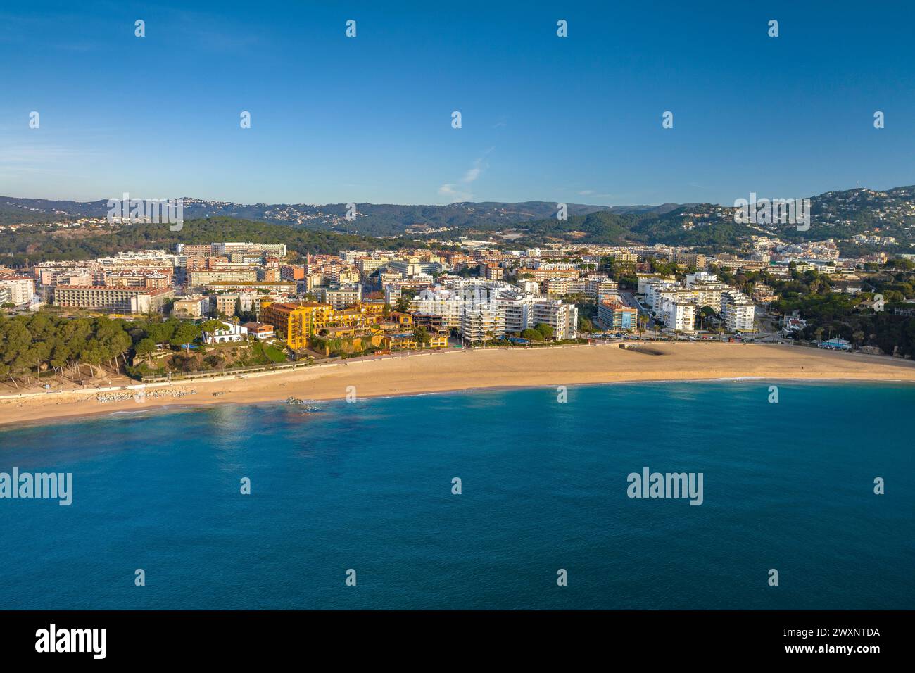 Aerial view of Lloret de Mar and its beaches on the Costa Brava (Girona ...