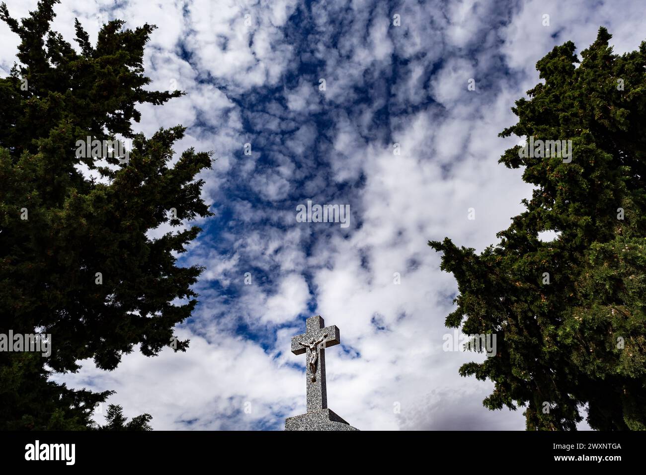 Tomb between two cypress trees in the cemetery of Alhambra Stock Photo ...