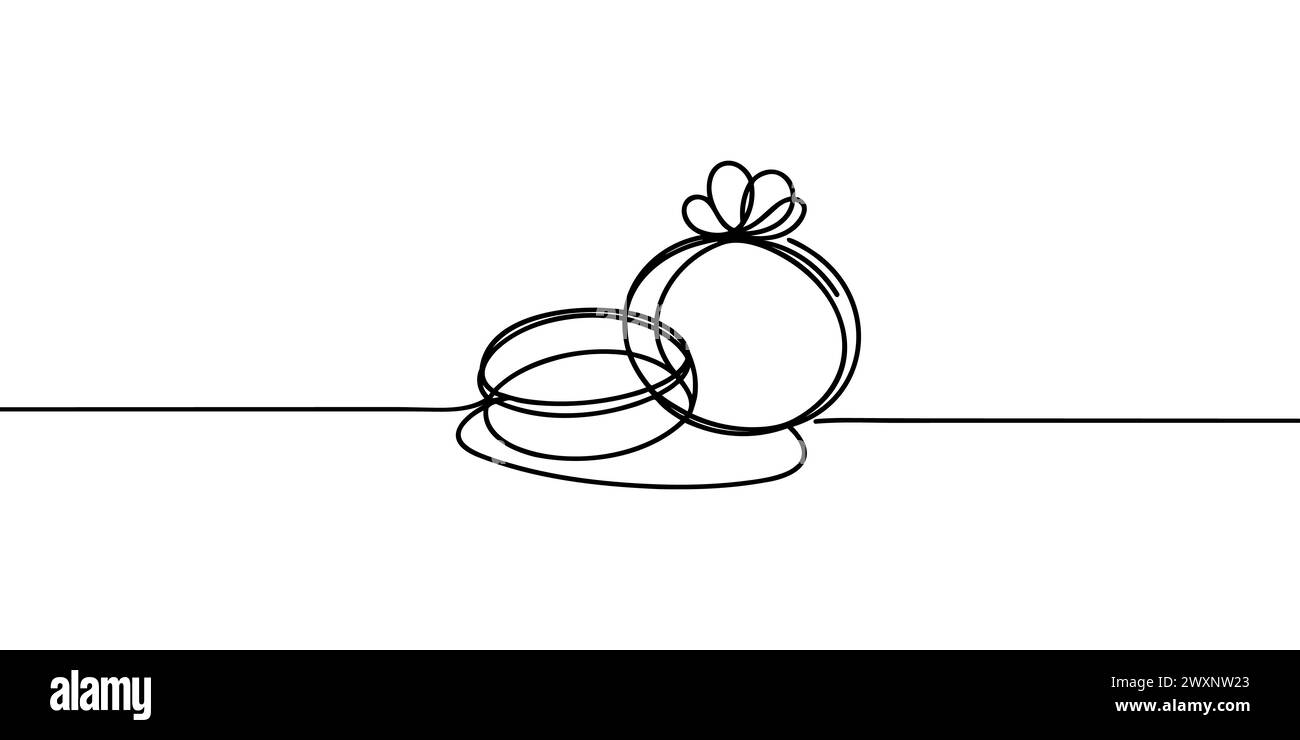 wedding rings are drawn in one line style on a white background. Vector ...