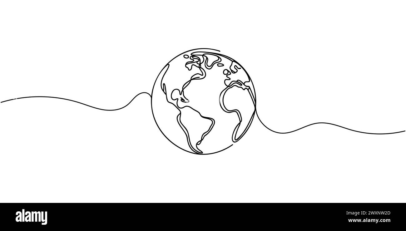 Earth sketch continuous line Black and White Stock Photos & Images - Alamy