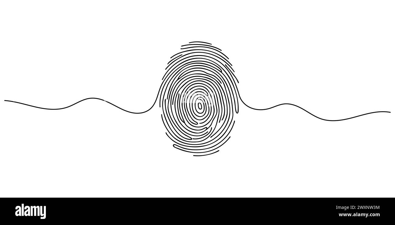 Linear drawing of a fingerprint. Continuous line drawing of biometric ...
