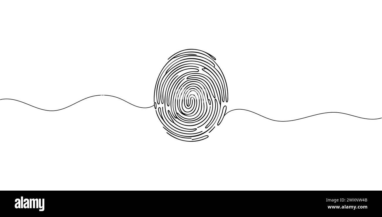 Linear drawing of a fingerprint. Continuous line drawing of biometric ...