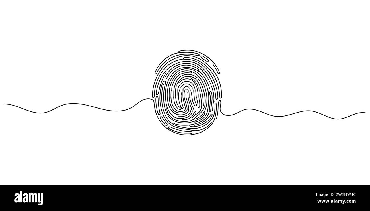 Linear drawing of a fingerprint. Continuous line drawing of biometric ...