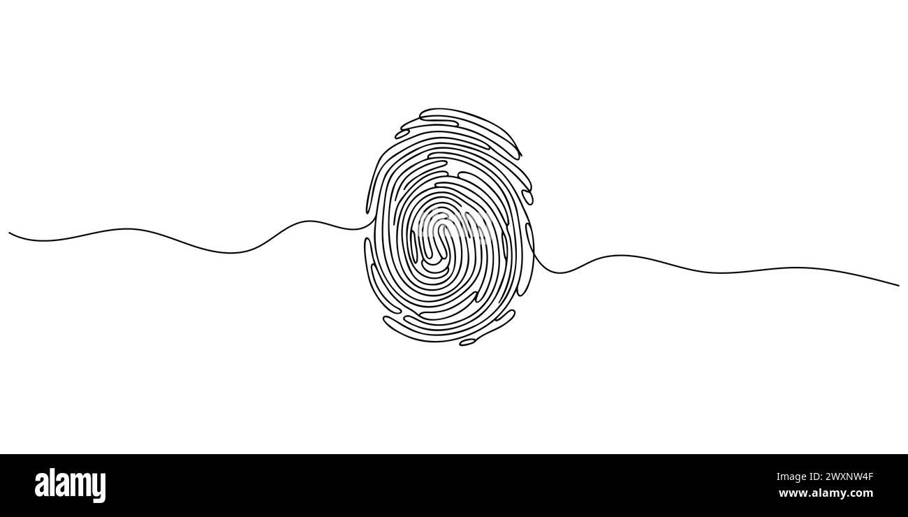 Linear drawing of a fingerprint. Continuous line drawing of biometric ...