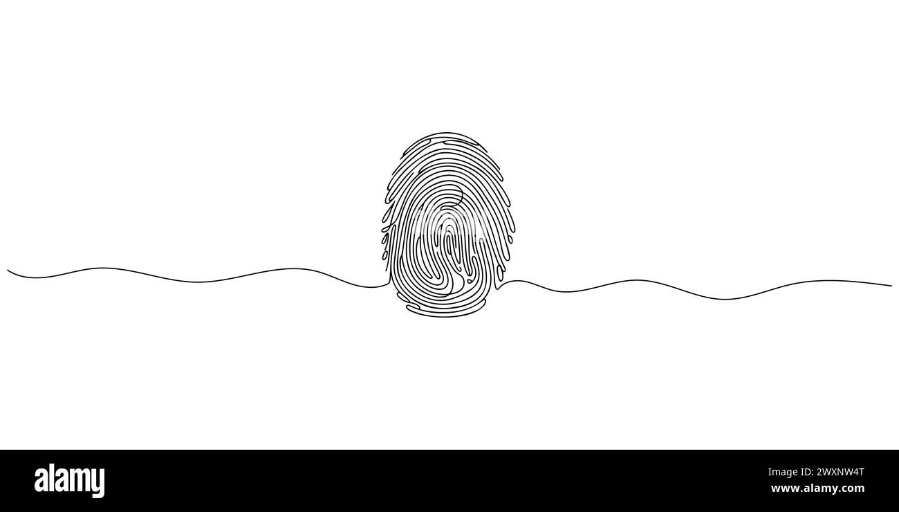 Linear drawing of a fingerprint. Continuous line drawing of biometric ...