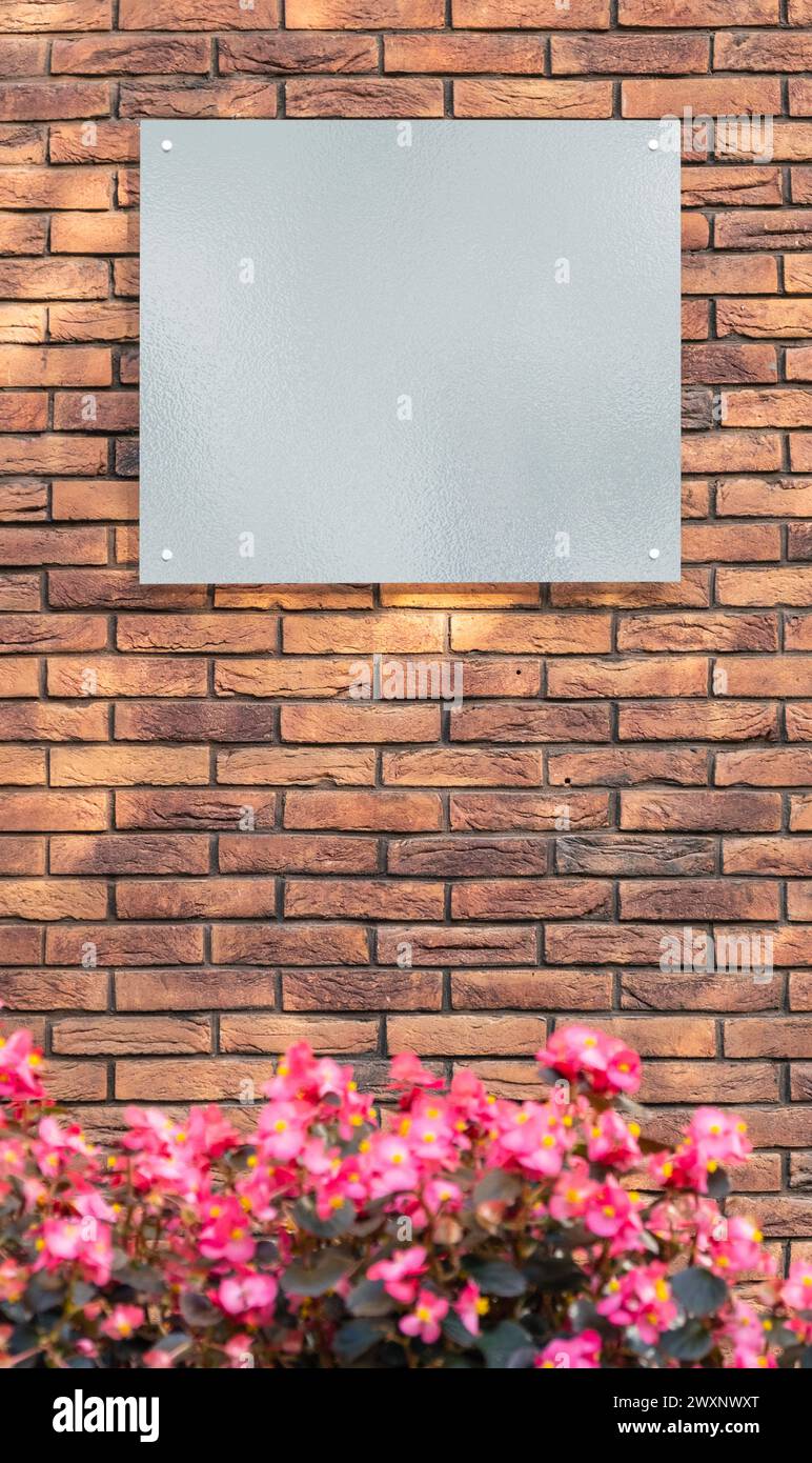 Blank store or company signage sign on brick wall outdoors. Street ...