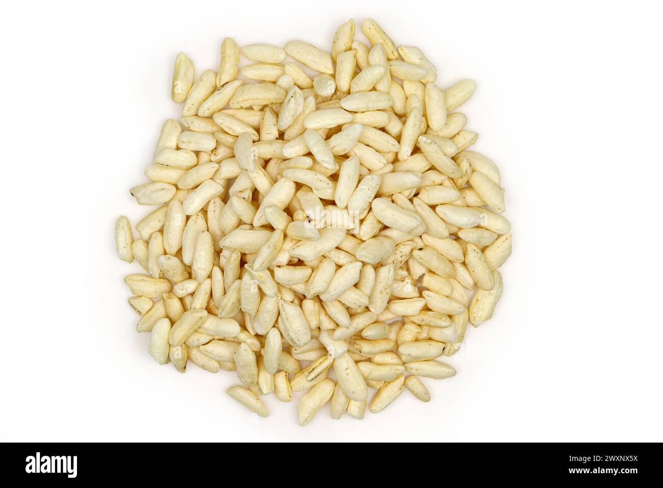 Pile of puffed dry rice isolated on white backgroud. Healthy diet food ...
