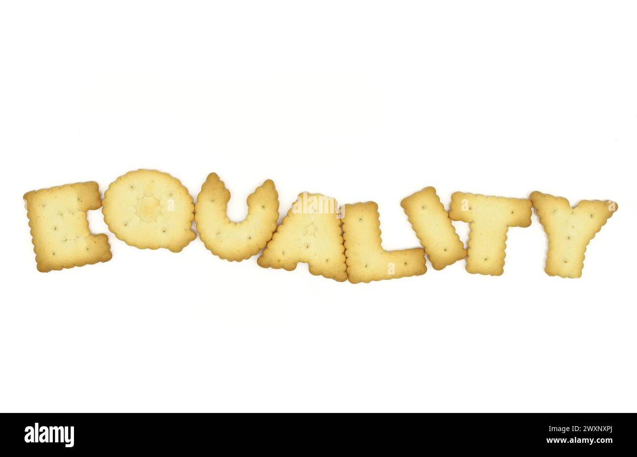 Capital letter shaped biscuits forming word EQUALITY isolated on white ...