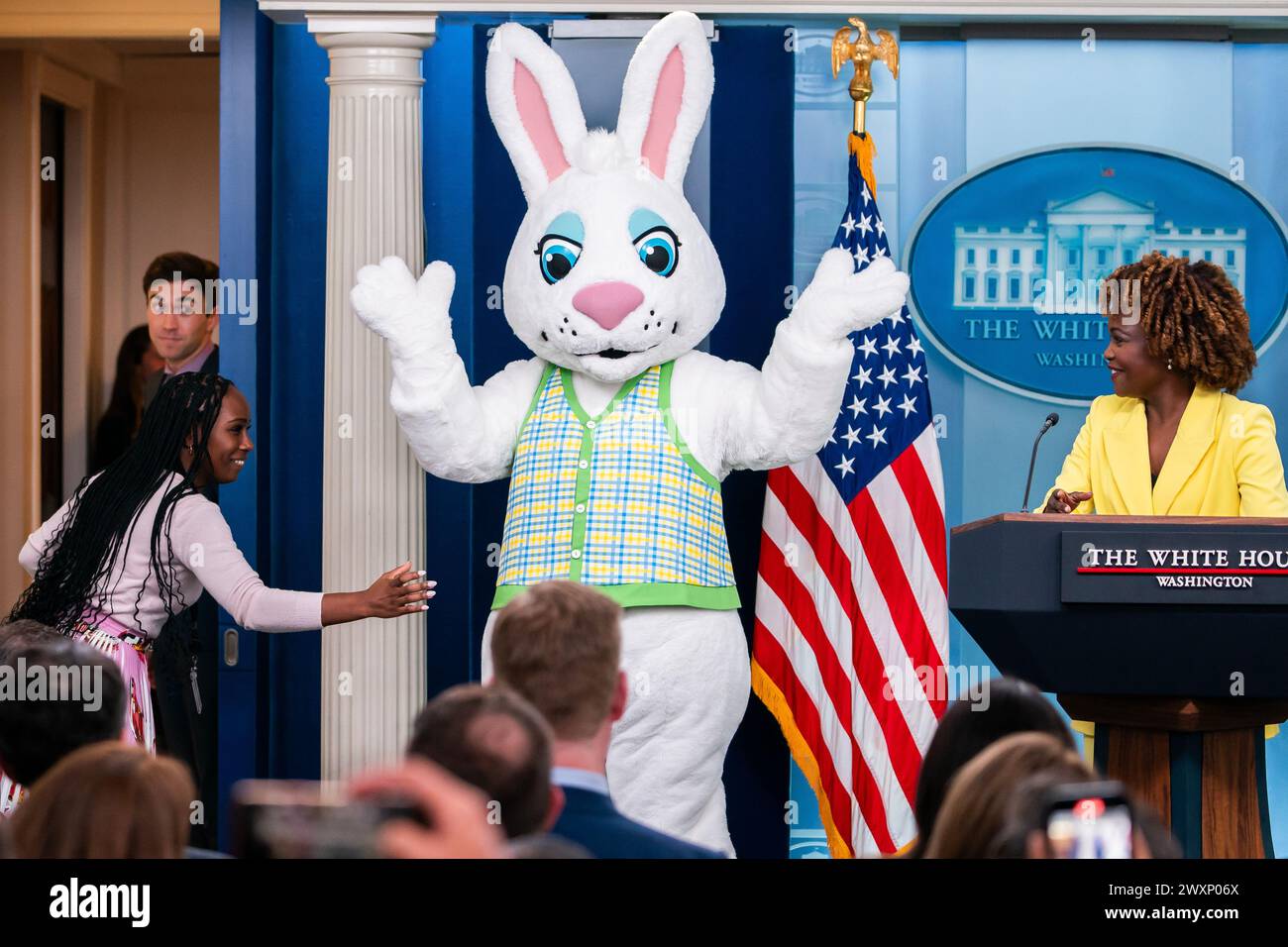 The White House Easter Bunny interacts with Press Secretary Karine Jean ...