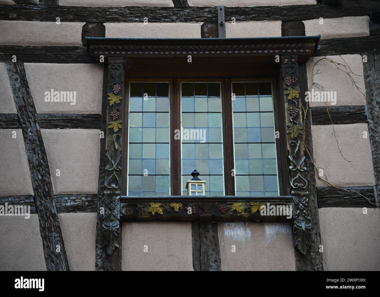 Scenic facade view of a typical Alsatian half-timbered house in ...