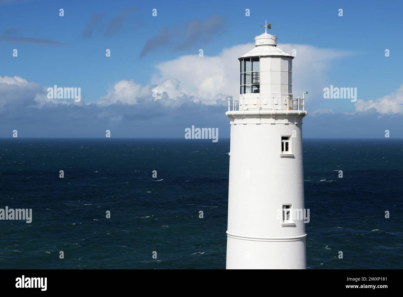 Trevose Head lighthouse with Atlantic Ocean background on a sunny ...
